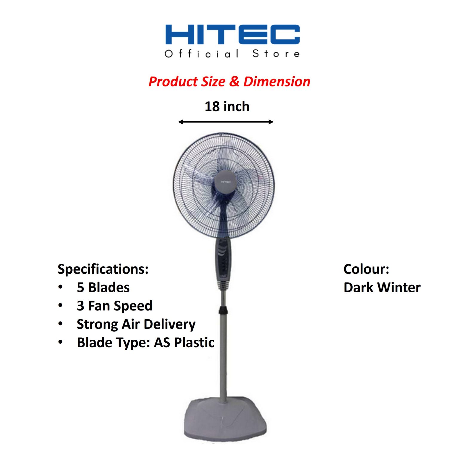 HITEC Stand Fan with 5 AS Blade (18") HTF-SF18 - Hitec